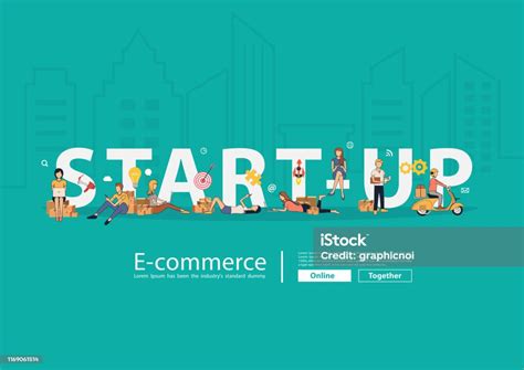 아이디어 개념을 시작 벡터 사람들은 모바일 가제트 노트북 컴퓨터와 상자 우편 소포를 사용하여 젊은 중소 기업 소유자와 온라인으로 제품을 판매 개념에 대한 스톡 벡터 아트 및