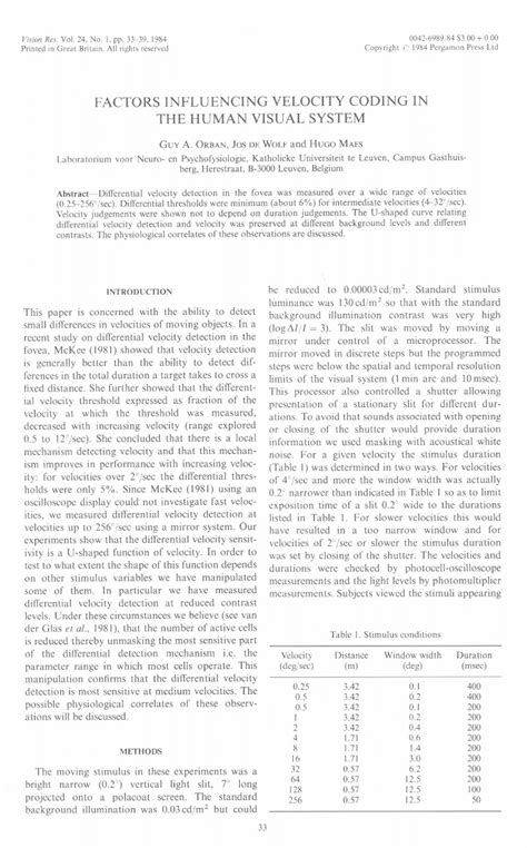 pdf factors influencing velocity coding in the human visual system
