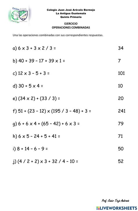 Operaciones Combinadas Online Exercise For Quinto Primaria
