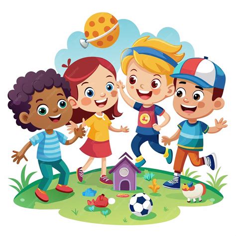 Niños Felices Jugando En Un Parque Vector Premium Generado Con Ia