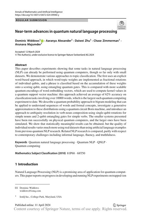 Near Term Advances In Quantum Natural Language Processing Request Pdf