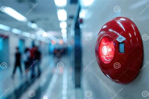 A Bright Red Fire Alarm With An Illuminated Light And Button Is Clearly Visible On The Wall In A