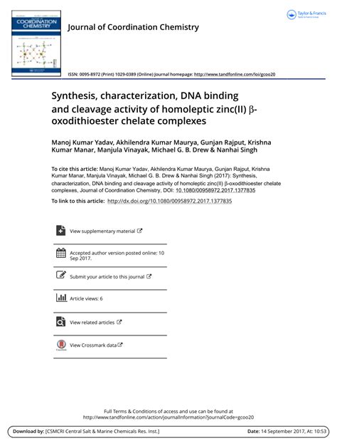 Pdf Synthesis Characterization Dna Binding And Cleavage Activity Of