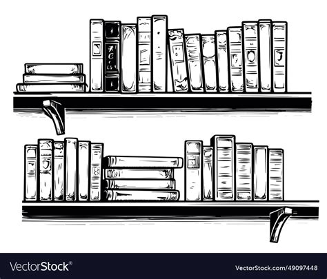 Books On The Bookshelf Hand Drawn Sketch Vector Image