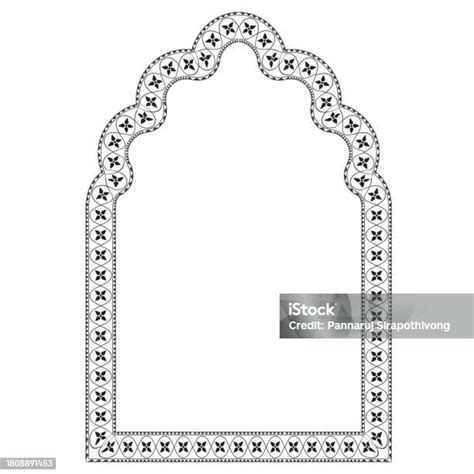 Multifoil 아치 직사각형 프레임 건축 창 문 화려한 꽃 프레임 꽃 잎 테두리 0명에 대한 스톡 벡터 아트 및 기타 이미지