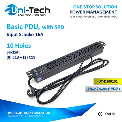Jual PDU Rack Socket C13 C19 Mix Basic PDU 10 Outlet Ports Holes With Surge Protection