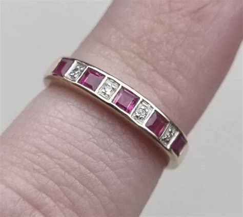 9ct Yellow Gold Synthetic Ruby And Diamond Half Eternity Ring 12g L 12