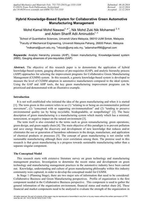 Pdf Hybrid Knowledge Based System For Collaborative Green Automotive Manufacturing Management