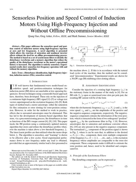 Pdf Sensor Less Position And Speed Control Of Im Using High Frequency