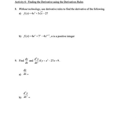Solved Activity Finding The Derivative Using The Chegg Com