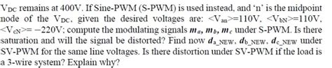 Solved VDC Remains At V If Sine PWM SPWM Is Used Chegg