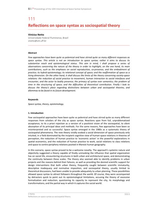 Pdf Reflections On Space Syntax As Sociospatial Theory