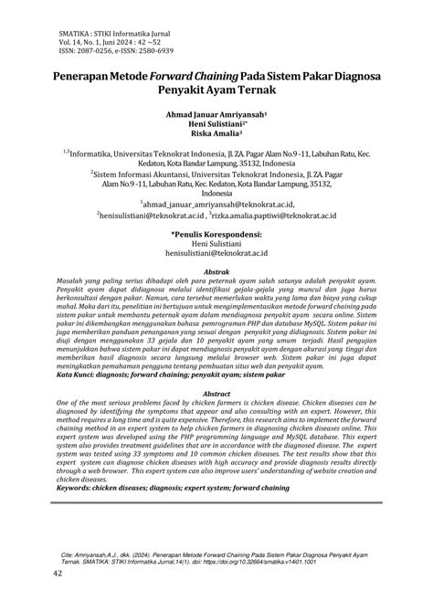 Pdf Penerapan Metode Forward Chaining Pada Sistem Pakar Diagnosa