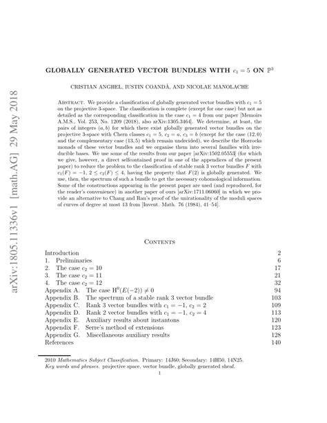 Pdf Globally Generated Vector Bundles With C 1 5 On Mathbb{p} 3