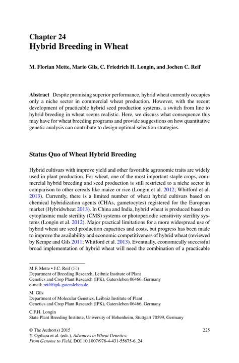Pdf Hybrid Breeding In Wheat