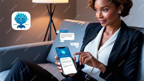 Automated Customer Support Businesswoman Engages With Ai Chatbot On