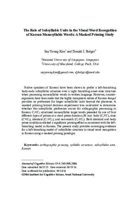 Pdf The Role Of Subsyllabic Units In The Visual Word Recognition Of