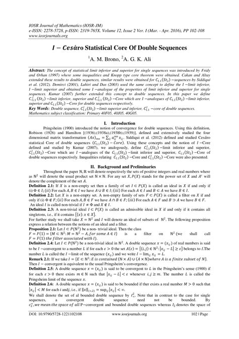 Pdf I Cesaro Statistical Core Of Double Sequences