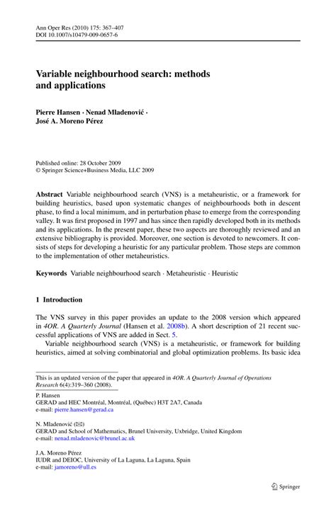 Pdf Variable Neighbourhood Search Methods And Applications