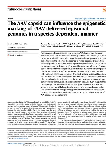Pdf The Aav Capsid Can Influence The Epigenetic Marking Of Raav