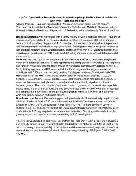 Pdf Is β Cell Dysfunction Present In Adult Autoantibody Negative Relatives Of Individuals With