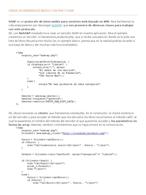 Crear Un Webservice Básico Con Php Y Soap Pdf Jabón Arquitectura Computacional Distribuida