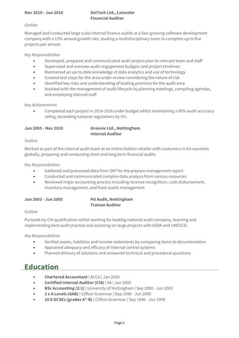 Internal Auditor Cv Example Guide [win Interviews]