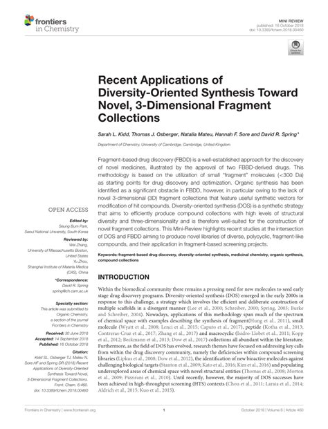 Pdf Recent Applications Of Diversity Oriented Synthesis Toward Novel 3 Dimensional Fragment