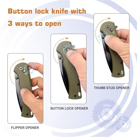 Folding Knife Edc Pocket Knife Button Lock 14c28n Blade Lightweight