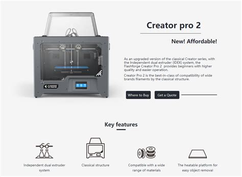 Flashforge Creator Pro 2 Dual Independent Extruder 3d Printer