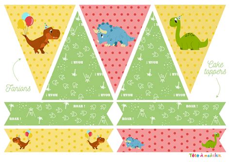 Fanions Et Cake Toppers Dinosaure Par Tête à Modeler