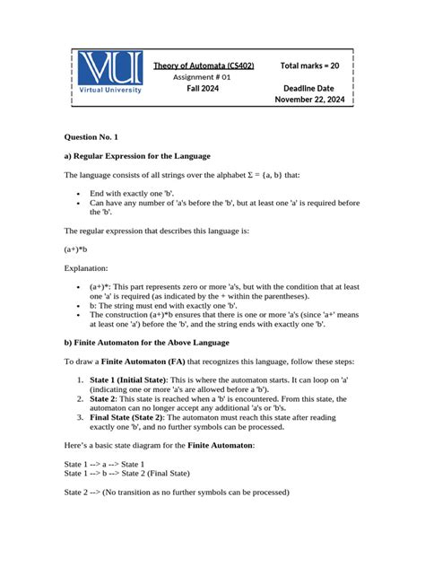 Fall 2024 Cs402 1 Assignment Pdf Automata Theory Metalogic