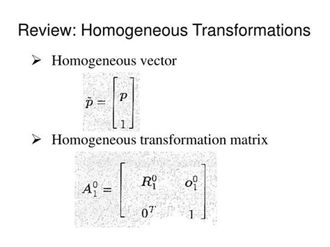 Ppt Homogeneous Vector Homogeneous Transformation Matrix Powerpoint