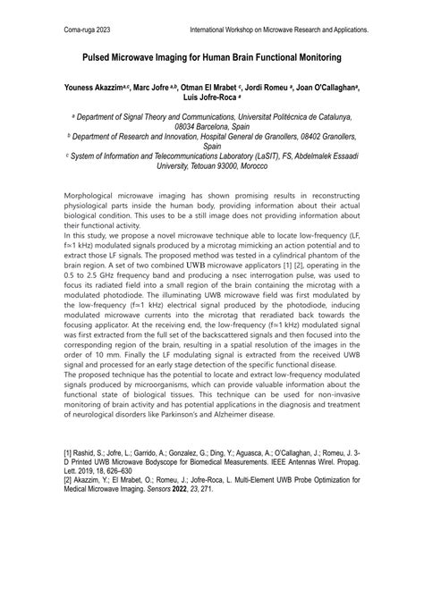 Pdf Pulsed Microwave Imaging For Human Brain Functional Monitoring