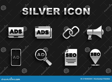 Set Advertising Megaphone Seo Optimization Chain Link And Icon Vector Stock Vector