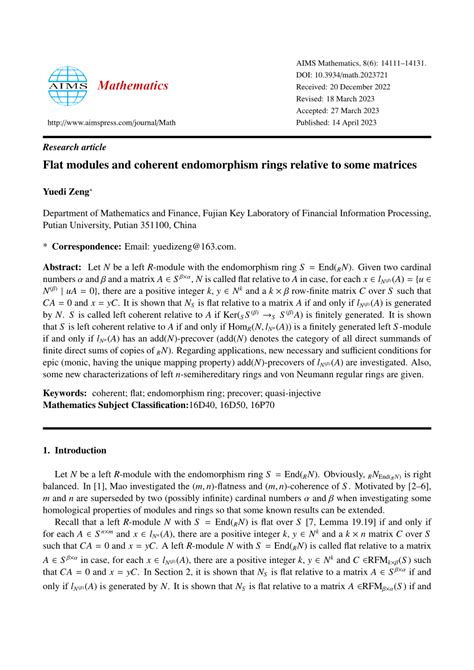 Pdf Flat Modules And Coherent Endomorphism Rings Relative To Some