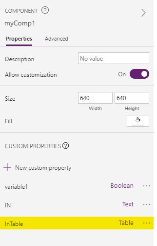 Solved Component Custom Property With Data Type Table Power Platform