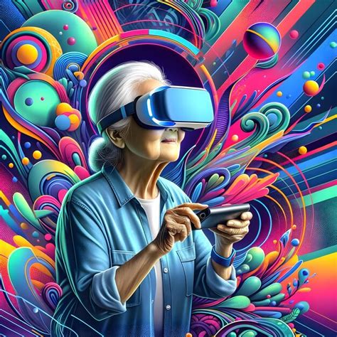 Premium Ai Image Elderly Woman Using Virtual Reality Depicting Older