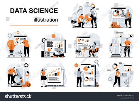 Data Science Concept People Scenes Set Stock Vector Royalty Free