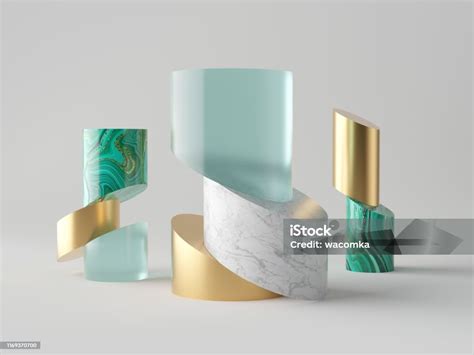 3d 추상 최소한의 패션 배경 컷 실린더 튜브 블록 고급 개념 고립 된 개체 아쿠아 마린 블루 유리 금 금속 흰색 대리석 말라카이트 간단한 깨끗한 디자인 장식 요소 3차원