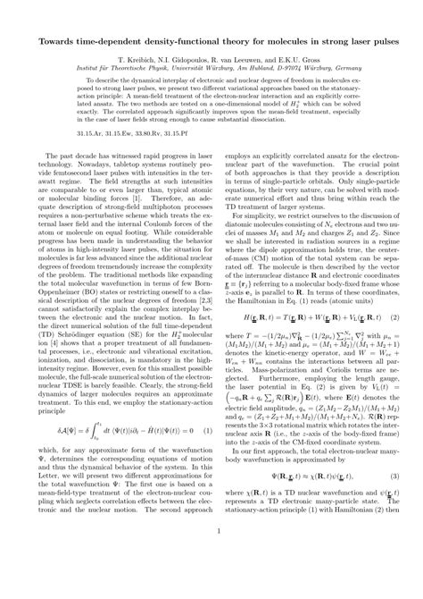 Pdf Towards Time Dependent Density Functional Theory For Molecules In