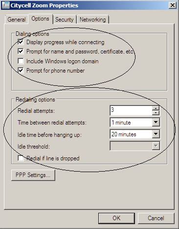 Authentication And Protocol Settings For Citycell Dialup Connection Modem Telkomsel