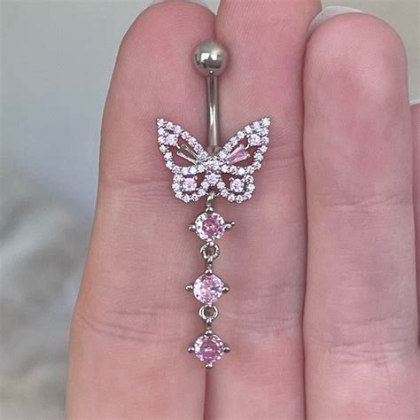 Pink Silver Belly Button Jewelry Etsy