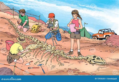 Dinosaur Fossil Cartoon Paleontology Excavation With Prehistoric