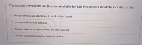 Solved The Account Unrealized Gain Loss On
