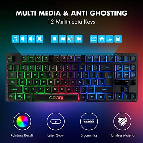Chonchow Wireless Gaming Keyboard And Mouse Combo Rechargeable 87 Key Rgb Led Backlit Keyboard