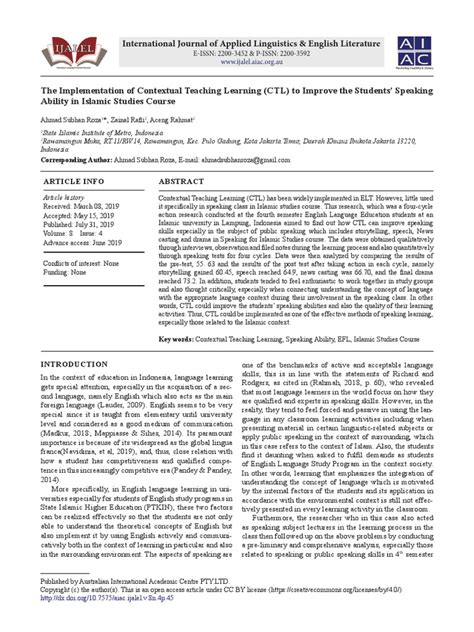 The Implementation Of Contextual Teaching Learning Pdf Teaching Method Learning