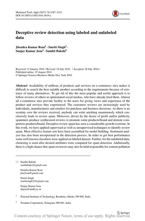 Deceptive Review Detection Using Labeled And Unlabeled Data Request Pdf