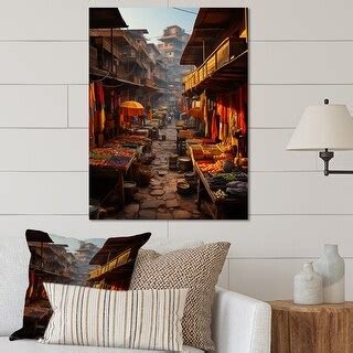 Designart Indian Art Vibrant Bazaars Cityscapes Metal Art Print Bed