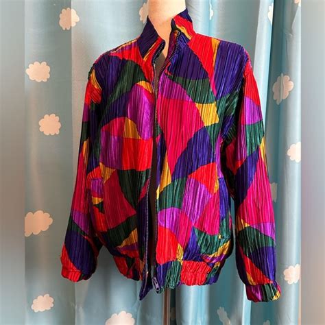 Vintage Jackets And Coats Vintage Pleated 8s 90s Colorful Zip Bomber